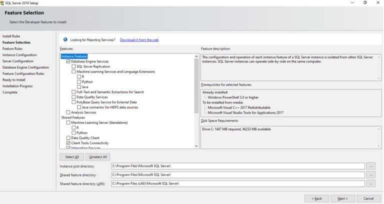 Installing SQL Server 2019 – looking